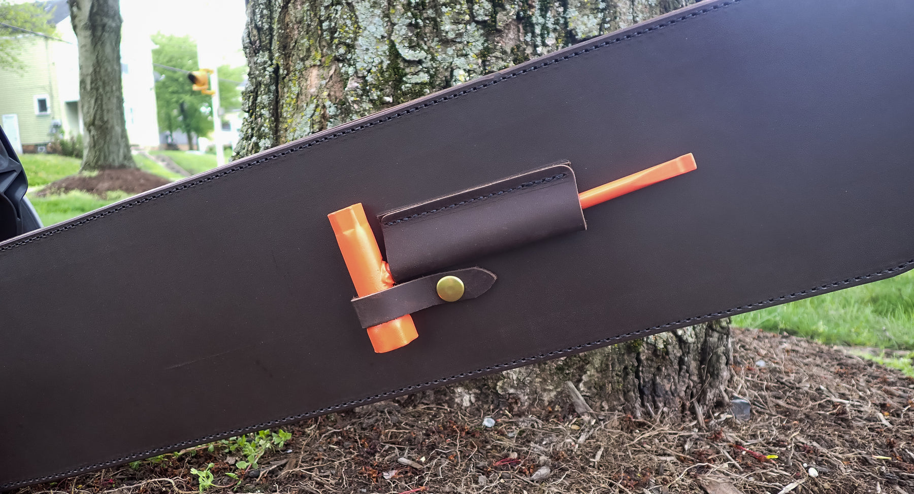 LEATHER CHAINSAW BAR COVER SCABBARD WITH WRENCH HOLDER 20-25" - Saw Salvage