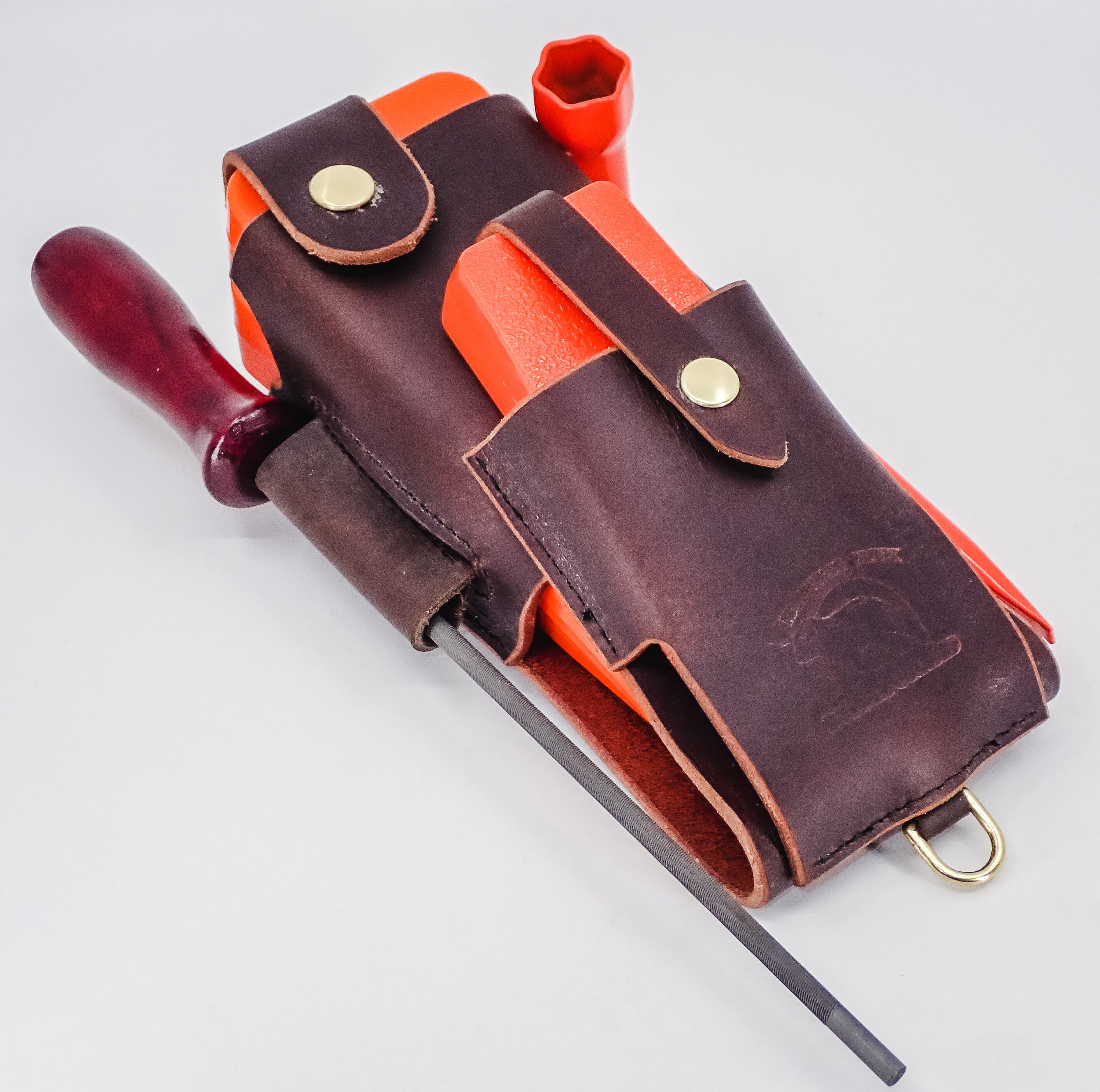 THE DUKE'S HANDMADE 6 PIECE LEATHER LOGGER'S WEDGE FILE TOOL POUCH WIT ...
