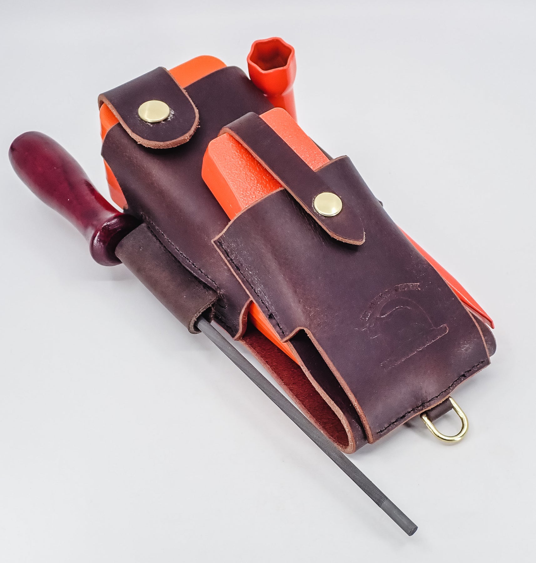 THE DUKE'S HANDMADE 6 PIECE LEATHER LOGGER'S WEDGE FILE TOOL POUCH WIT ...
