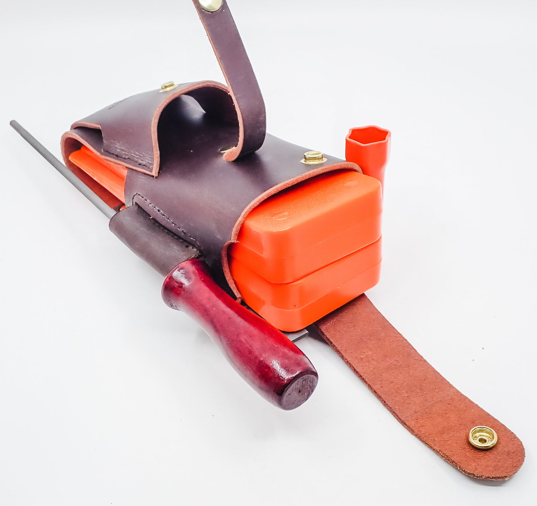 THE DUKE'S HANDMADE 6 PIECE LEATHER LOGGER'S WEDGE FILE TOOL POUCH WIT ...