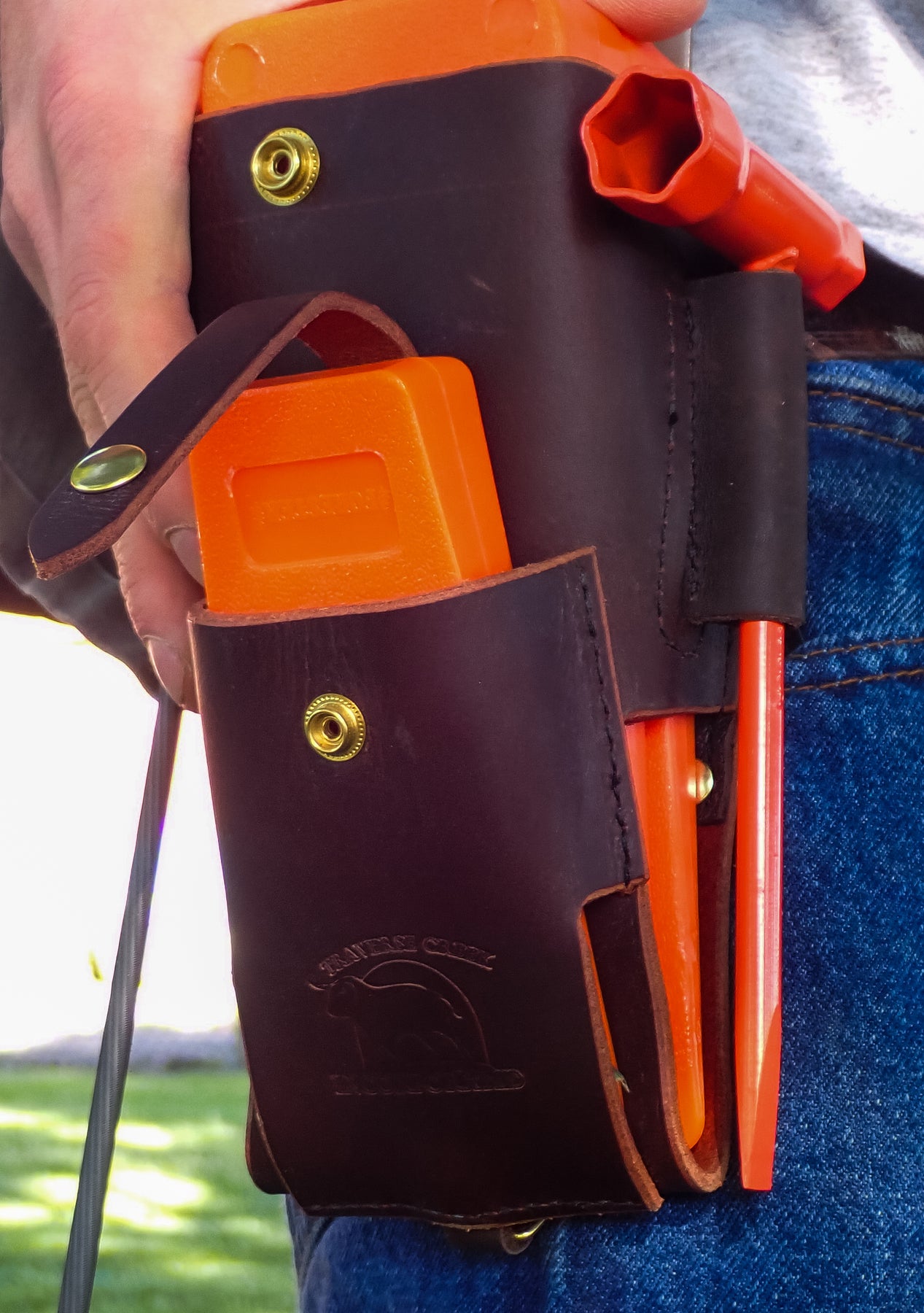 THE DUKE'S HANDMADE 6 PIECE LEATHER LOGGER'S WEDGE FILE TOOL POUCH WIT ...