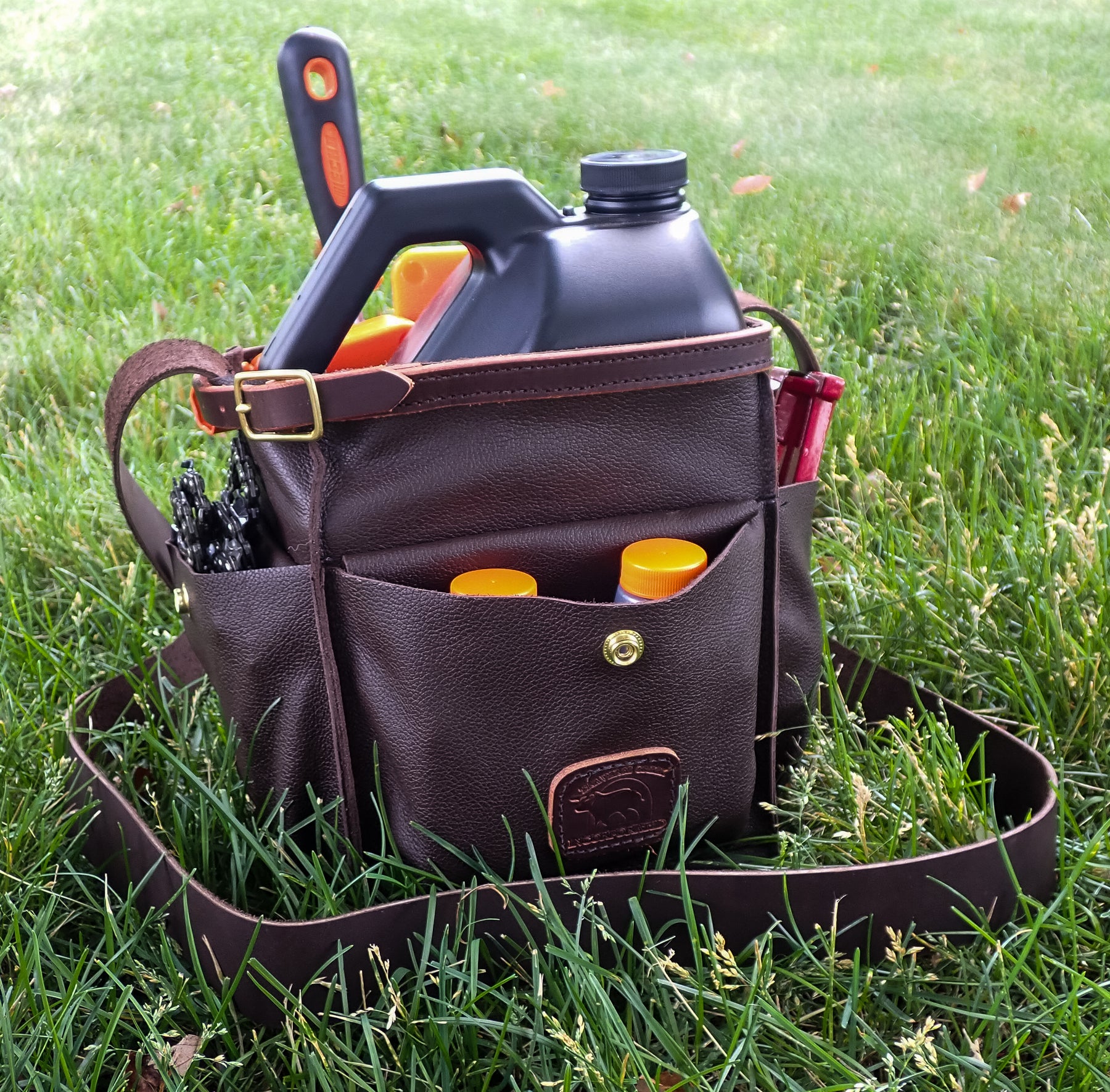 THE DUKE'S BLACK LEATHER CHAINSAW BAR OIL TOOL TOTE CARRY BAG MADE IN ...