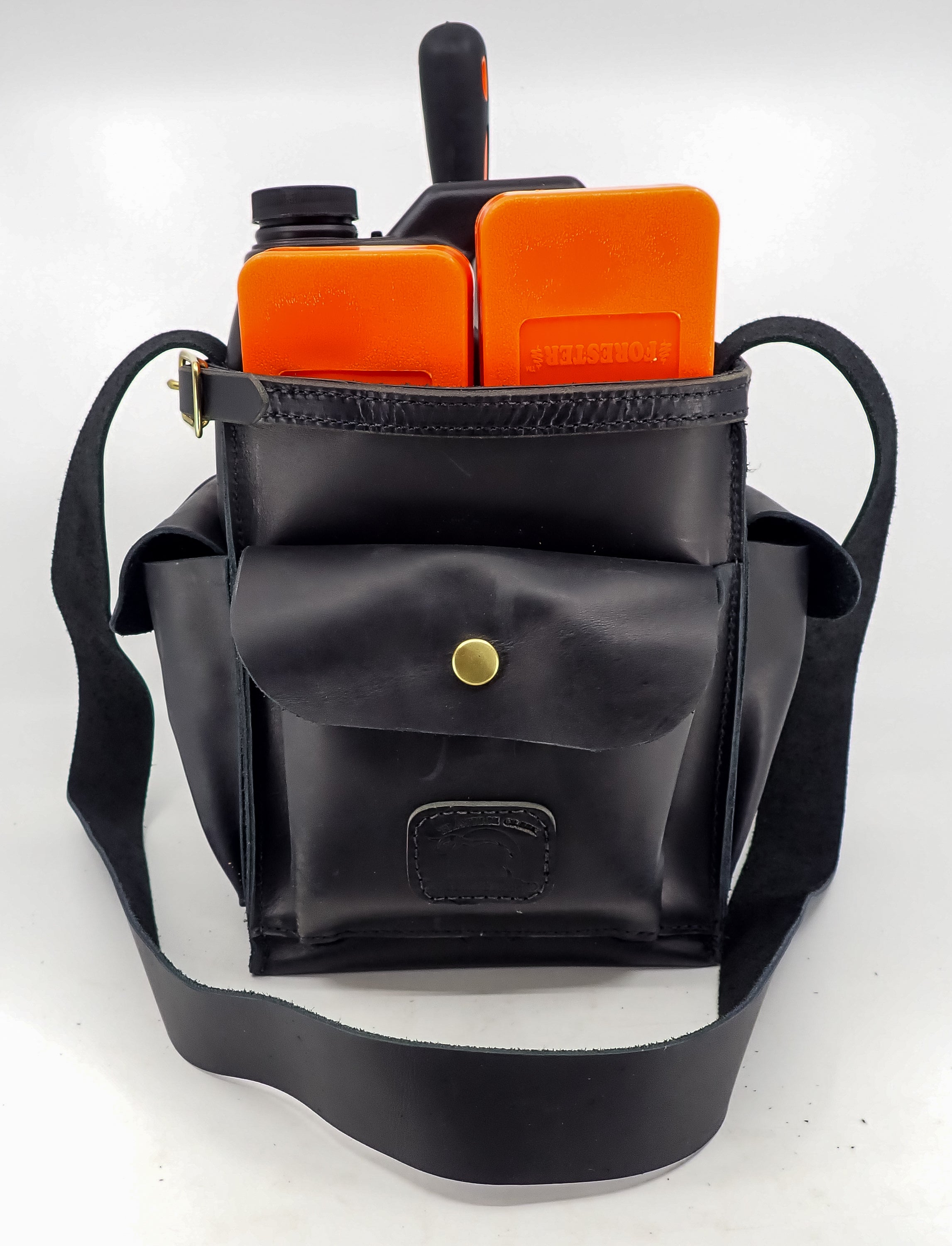 THE DUKE'S BLACK LEATHER CHAINSAW BAR OIL TOOL TOTE CARRY BAG MADE IN ...