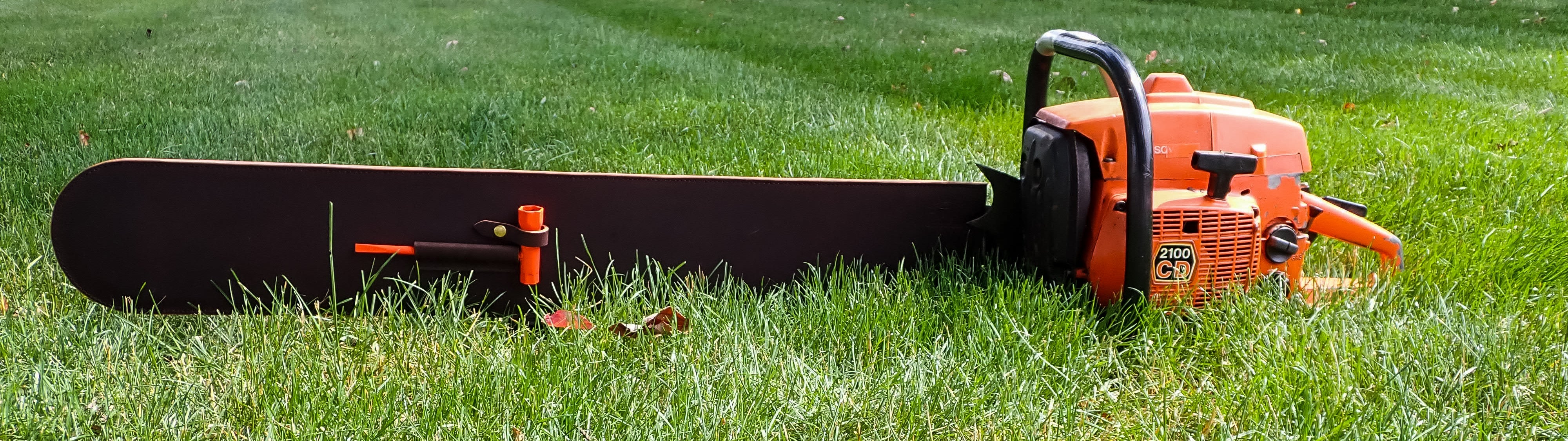 LEATHER CHAINSAW BAR COVER SCABBARD WITH WRENCH HOLDER 42" - Saw Salvage